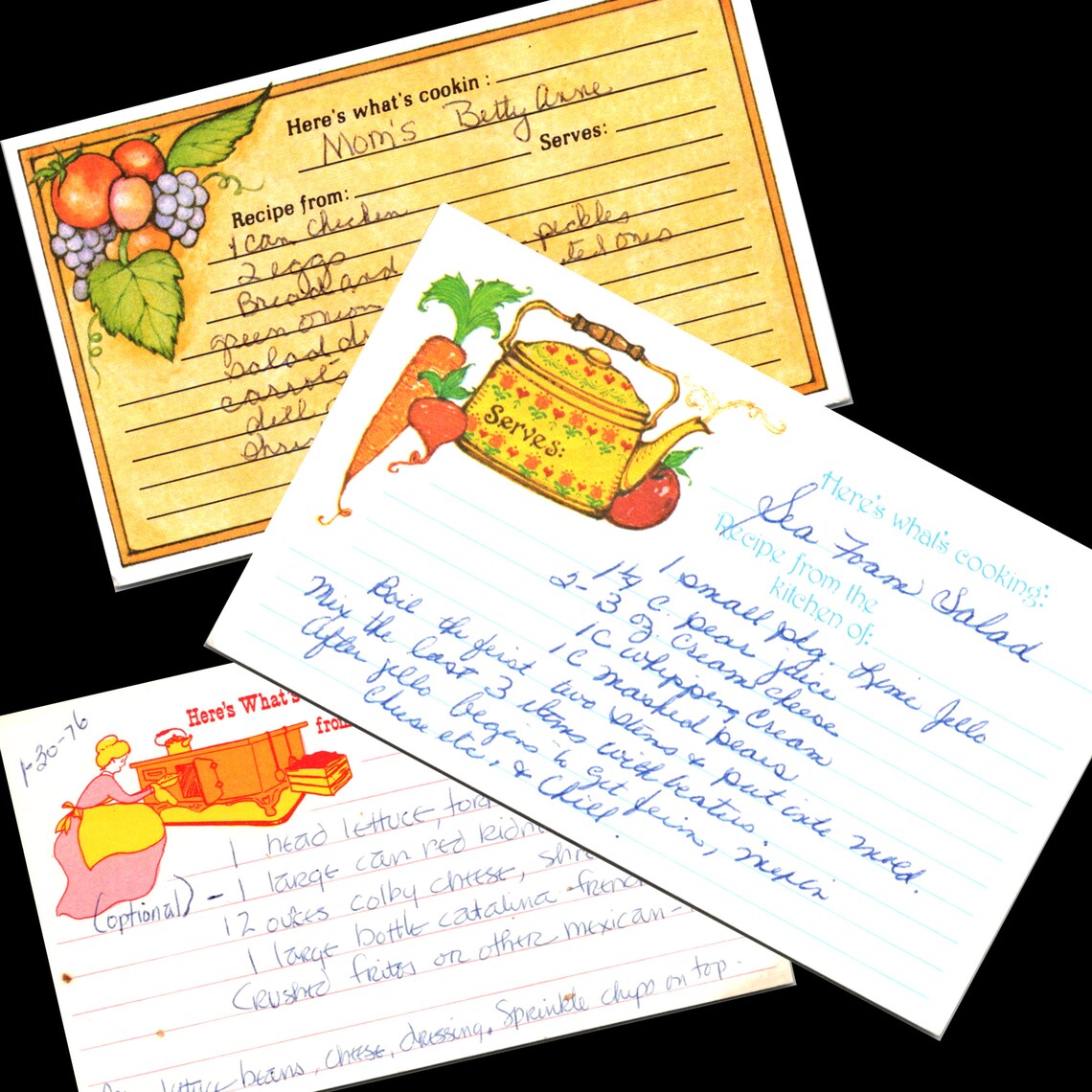 Vintage Recipe Cards Handwritten Grandma Salad Dish Food 19 Homecooking ...