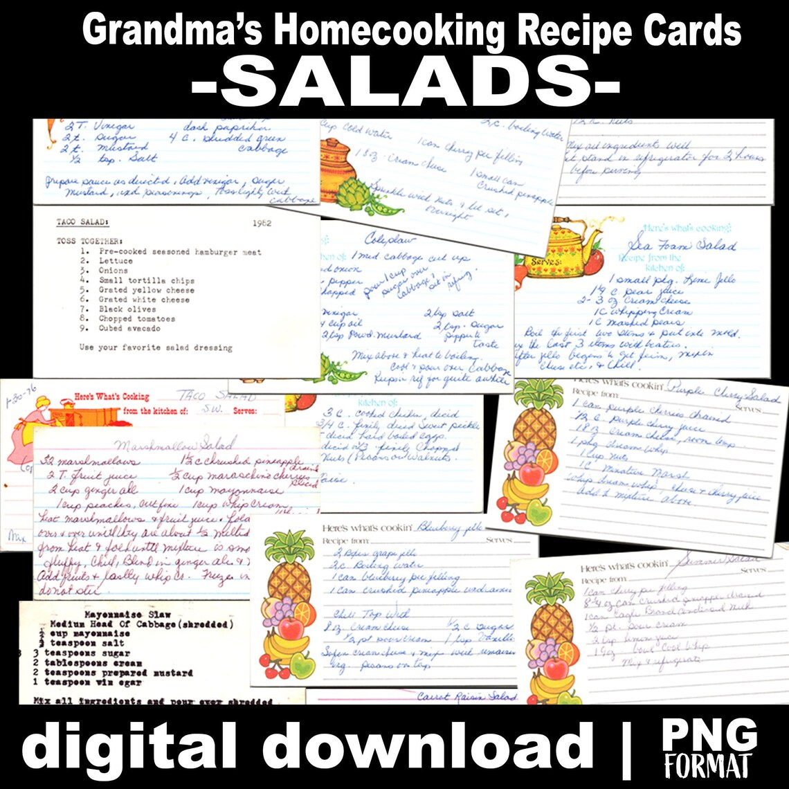 Vintage Recipe Cards Handwritten Grandma Salad Dish Food 19 Homecooking ...