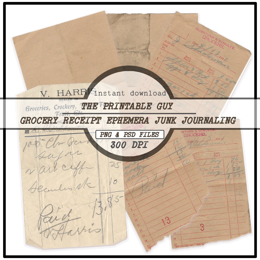 Old Vintage Receipts, Junk Journal, Mix Media Art, 1800 Ephemera ...