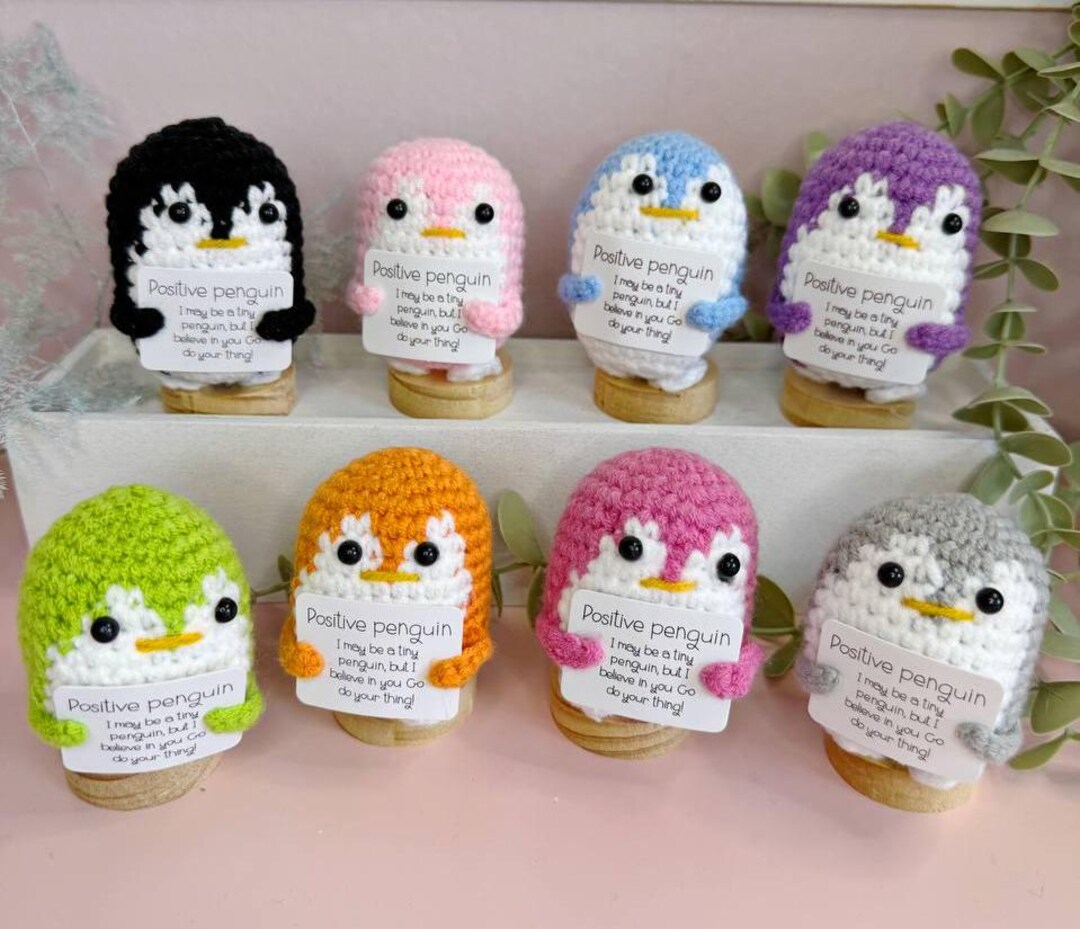 Positive Penguin, Adorable Crochet Penguins, Emotional Support Penguin ...