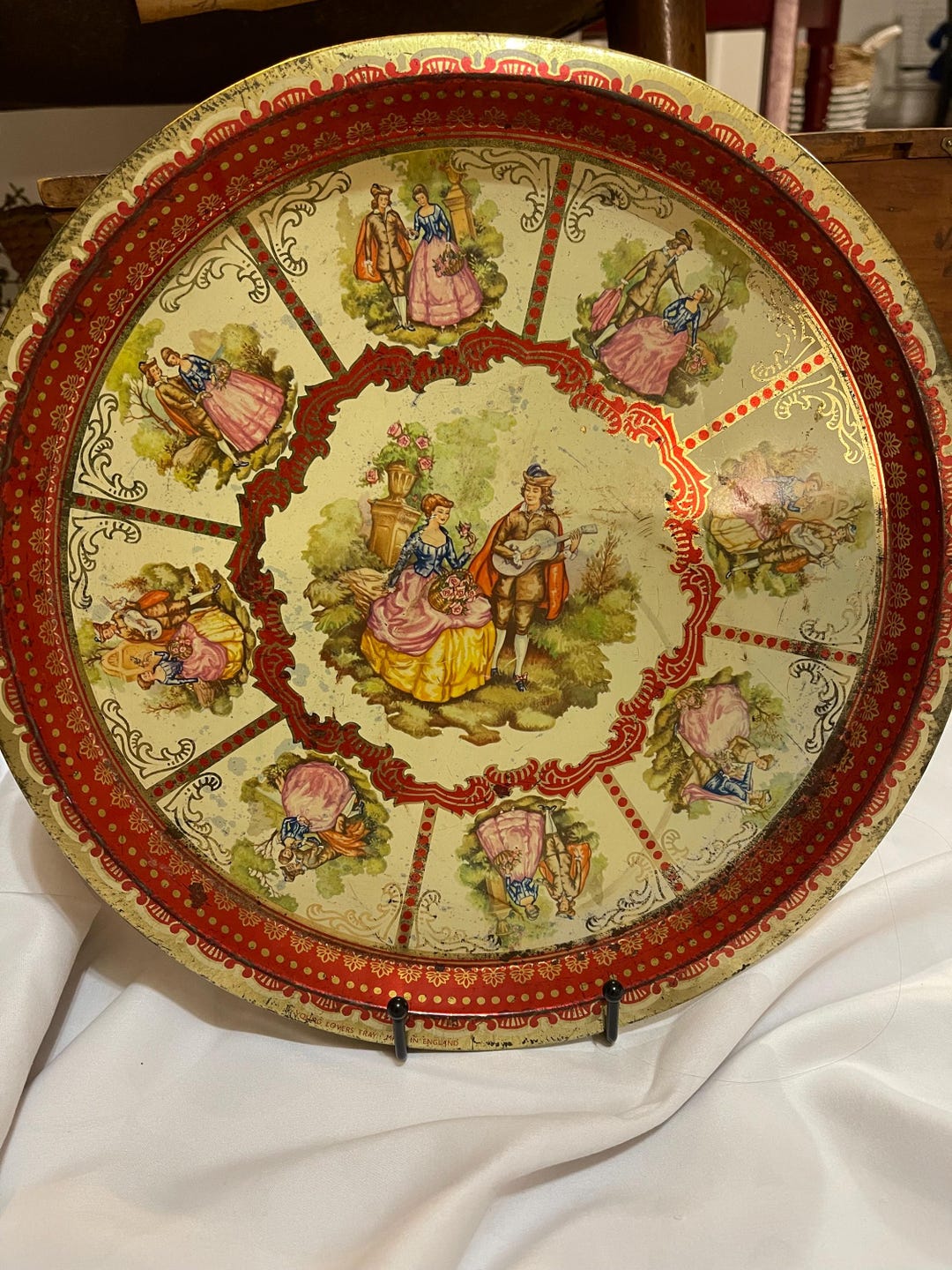 Vintage Circle Tin Serving Tray - Etsy