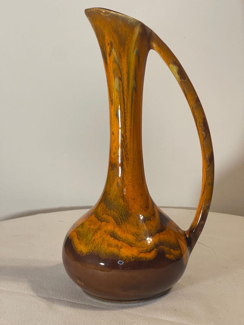 Vintage Mid Century Modern Yellow Drip Glaze Ewer Pitcher Vase Art ...