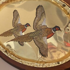 Pheasant Plaques Vintage Brass Wood Cabin Hunting Oval Wall Decor 11 X ...