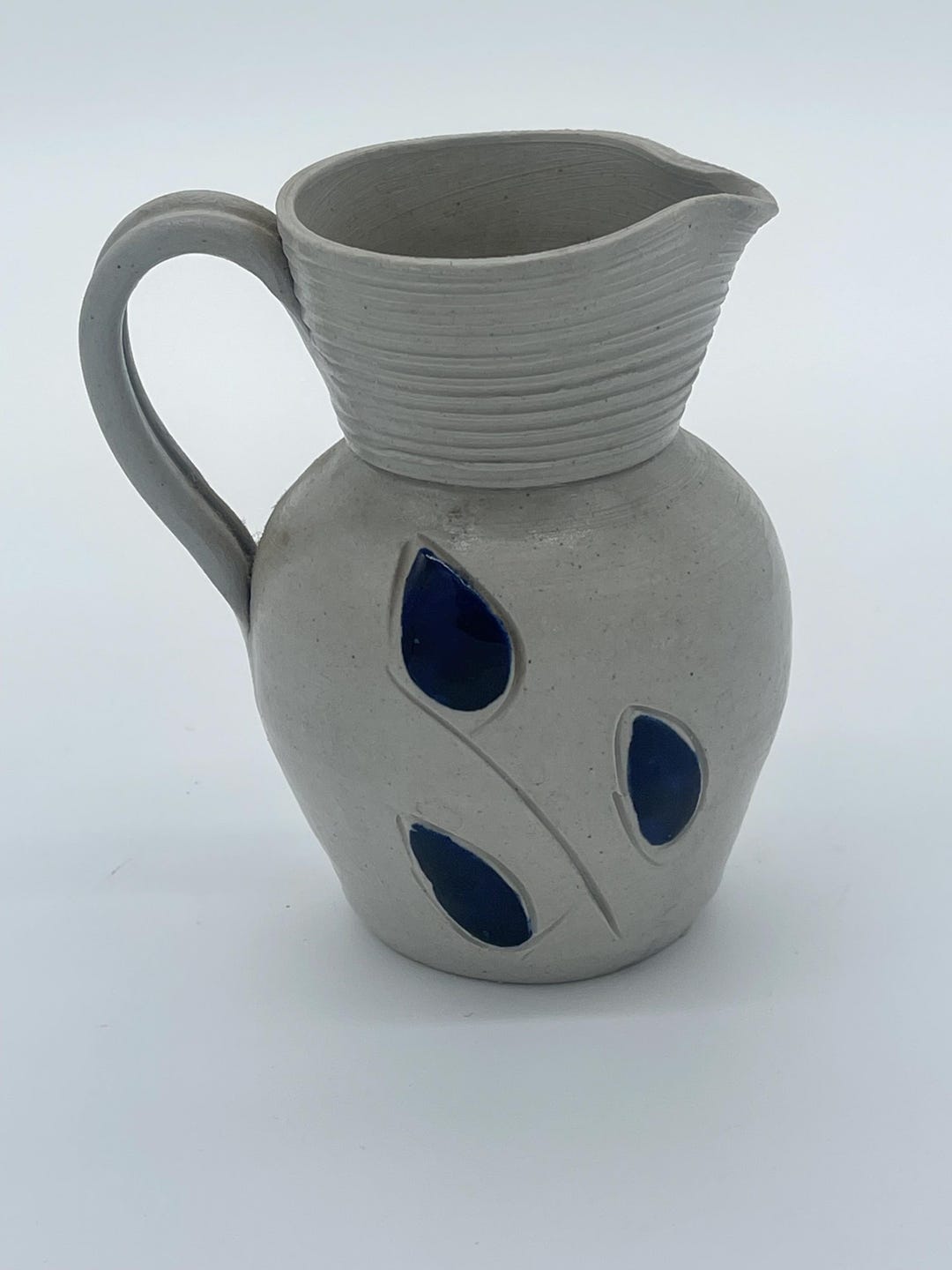 Vintage Williamsburg Pottery Blue & Grayish White Kitchen Pitcher ...