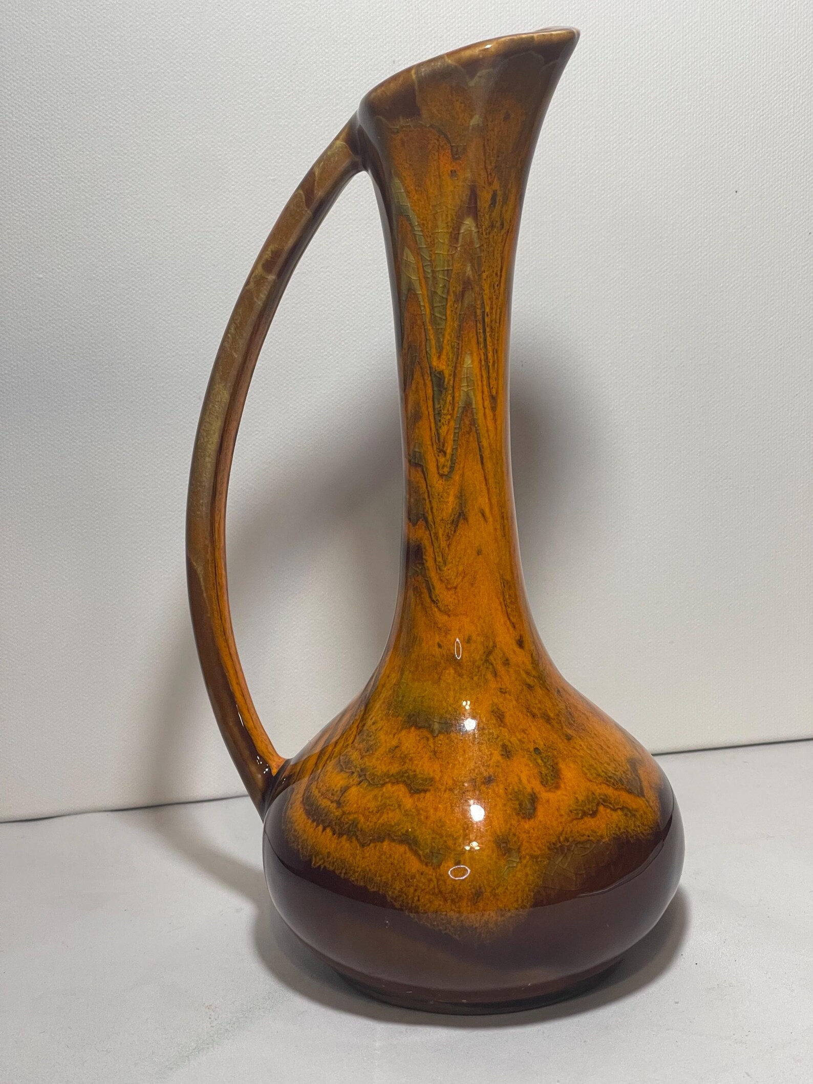 Vintage Mid Century Modern Yellow Drip Glaze Ewer Pitcher Vase Art ...