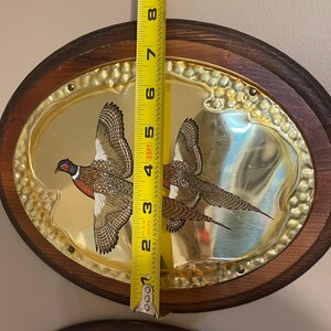 Pheasant Plaques Vintage Brass Wood Cabin Hunting Oval Wall Decor 11 X ...
