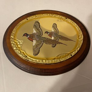 Pheasant Plaques Vintage Brass Wood Cabin Hunting Oval Wall Decor 11 X ...