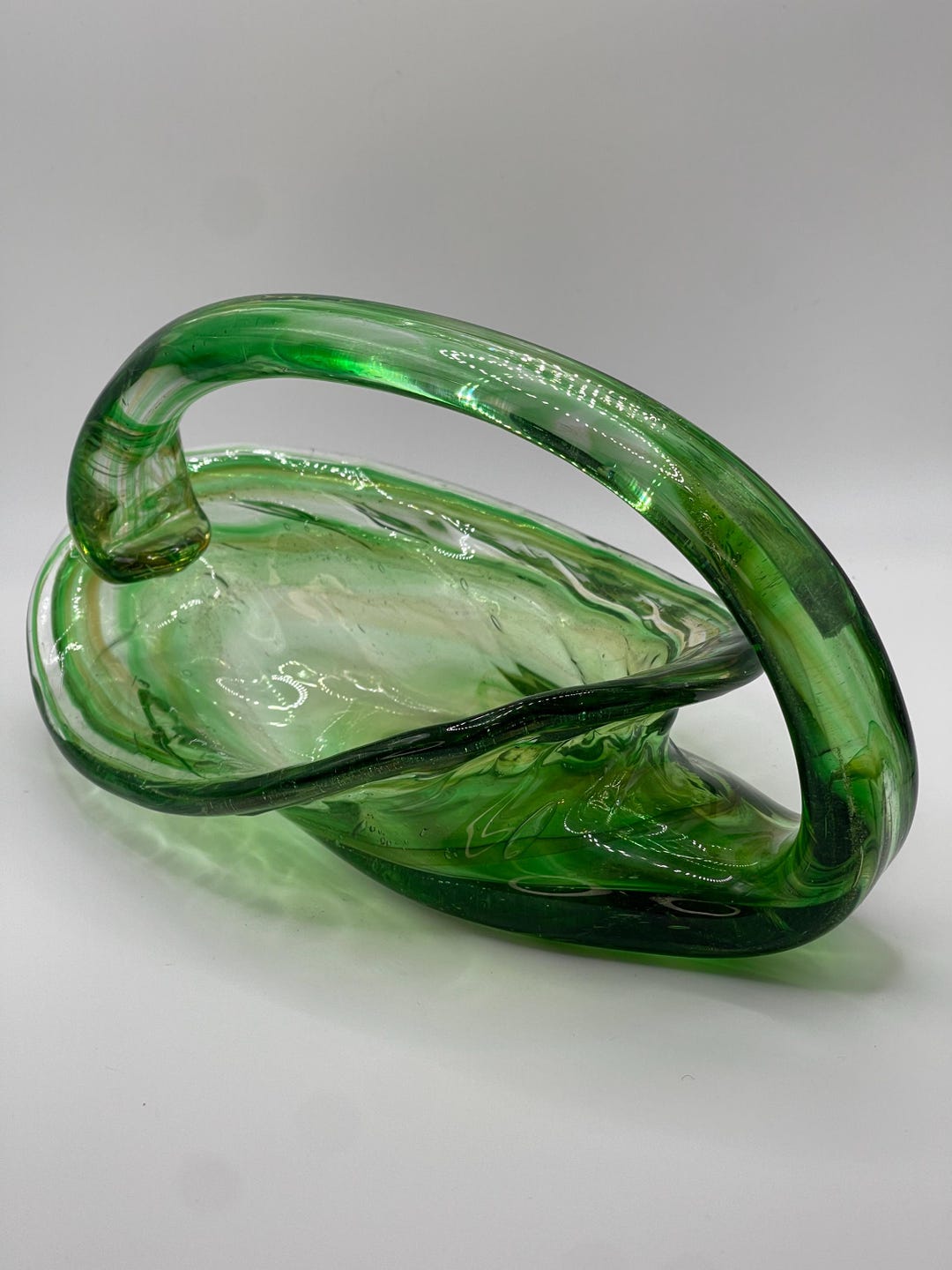 Vintage Sooner Glass Centerpiece Bowl Green & Clear Glass Swirl 10 ...
