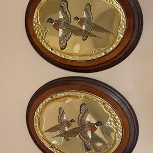 Pheasant Plaques Vintage Brass Wood Cabin Hunting Oval Wall Decor 11 X ...