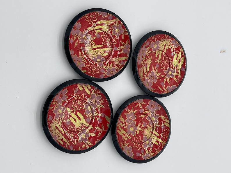 Urushi Ware Traditional Japanese Lacquerware Coaster With Fabric Inlay ...