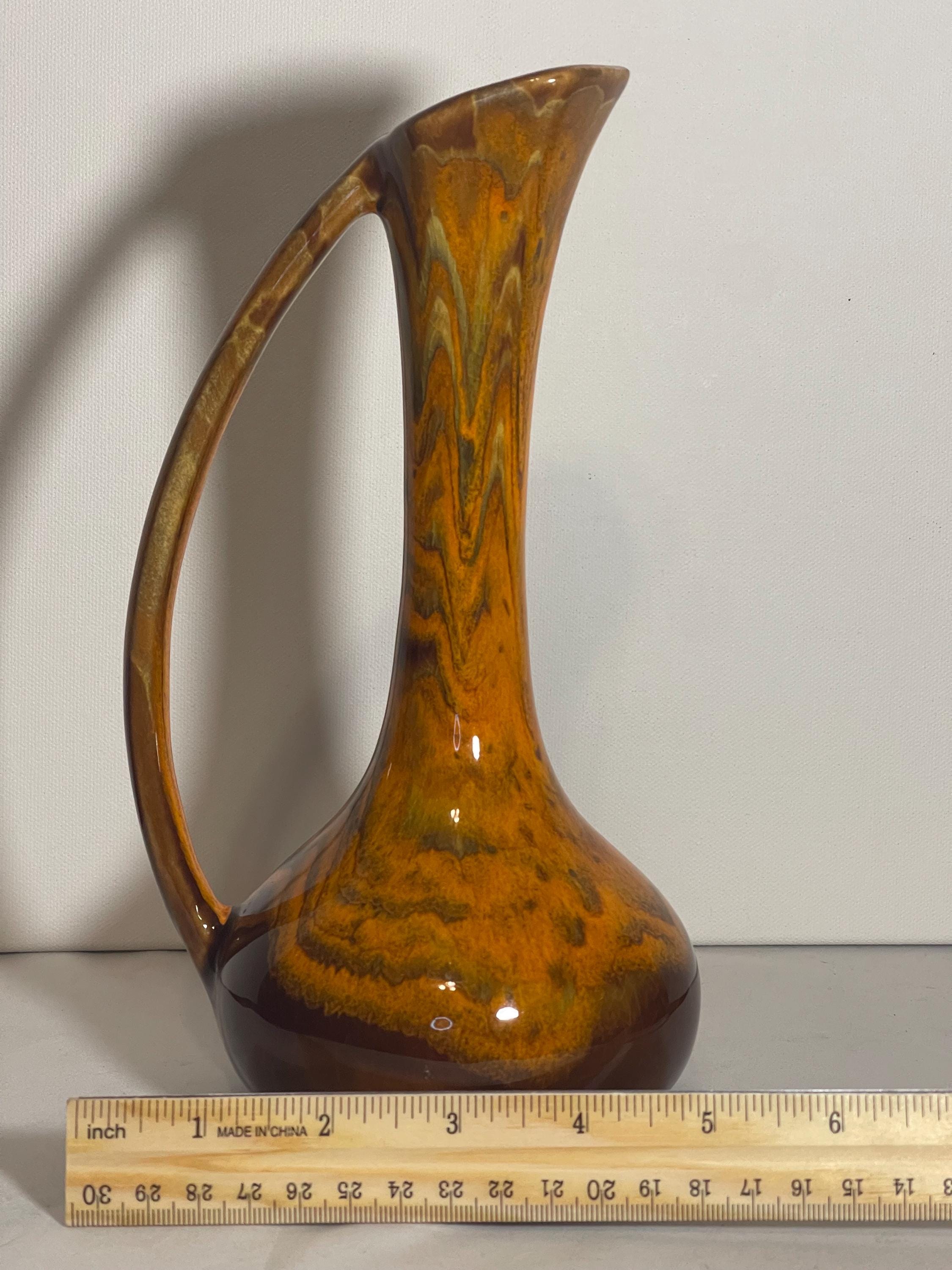 Vintage Mid Century Modern Yellow Drip Glaze Ewer Pitcher Vase Art ...