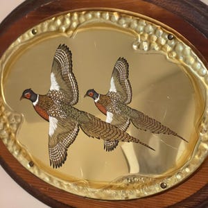 Pheasant Plaques Vintage Brass Wood Cabin Hunting Oval Wall Decor 11 X ...