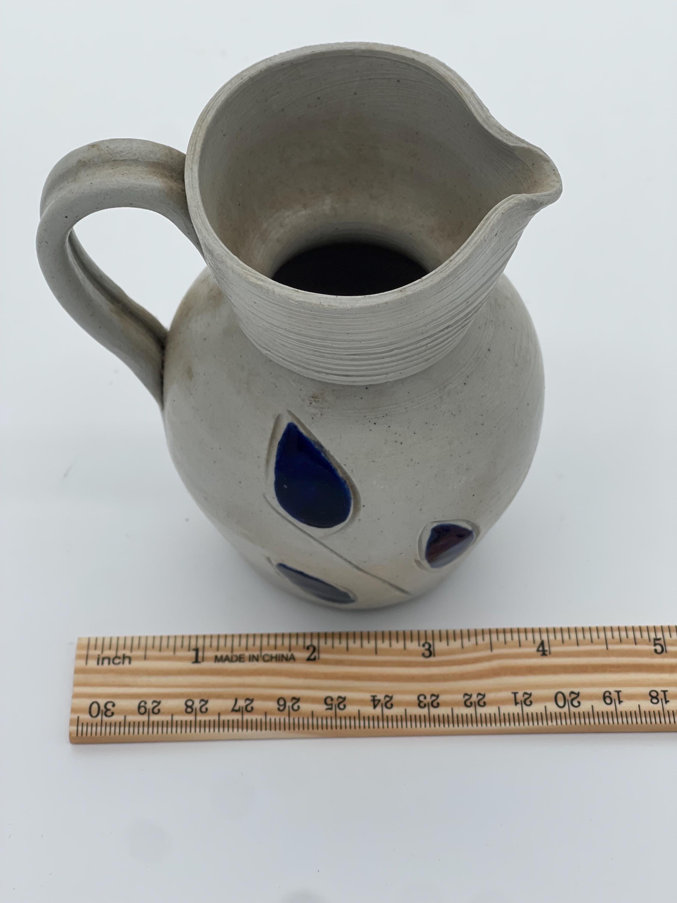 Vintage Williamsburg Pottery Blue & Grayish White Kitchen Pitcher ...