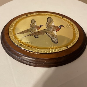 Pheasant Plaques Vintage Brass Wood Cabin Hunting Oval Wall Decor 11 X ...