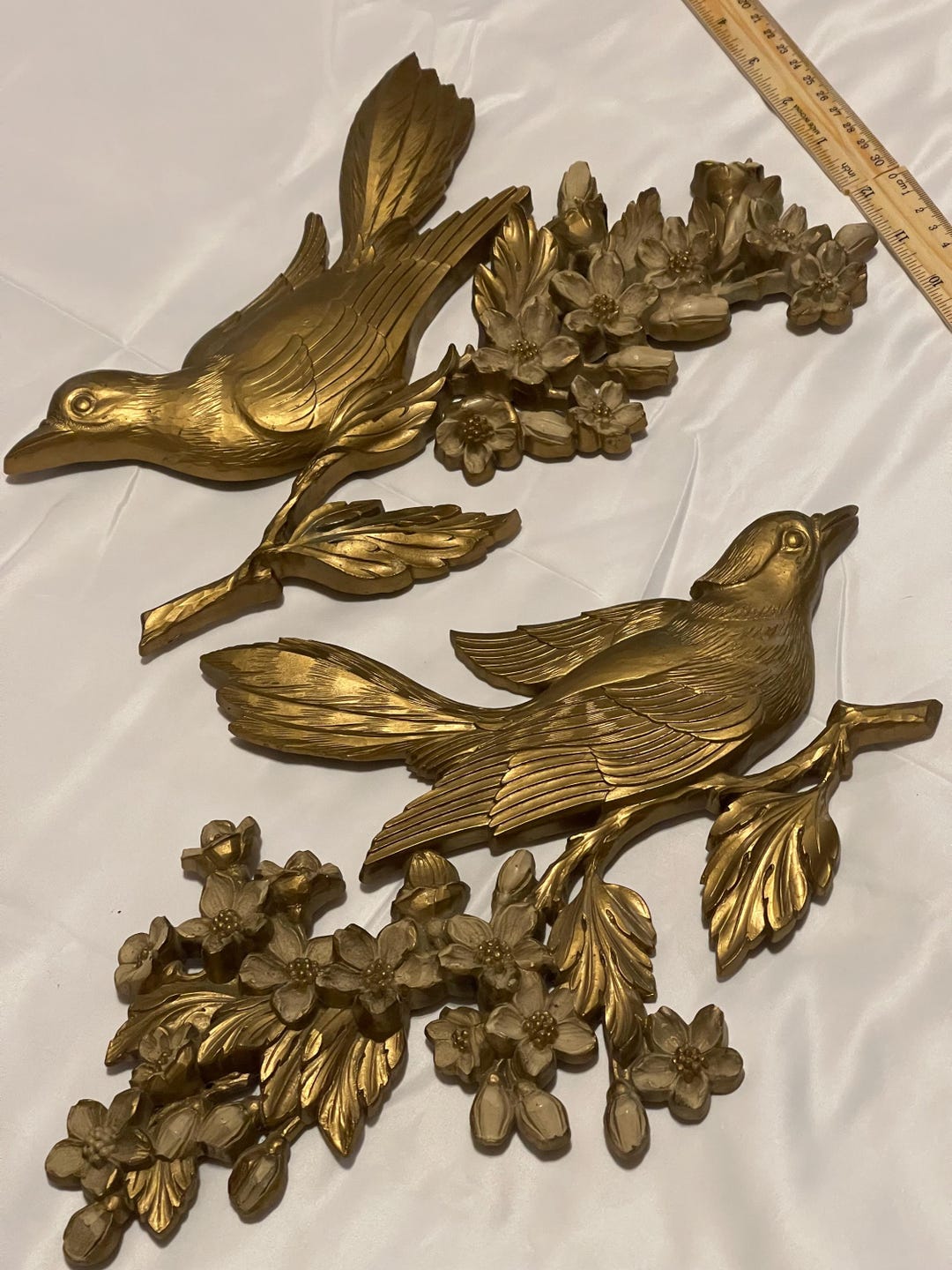 Vintage Mid Century Gold Tone Birds and Dogwood Flowers Wall Hanging ...