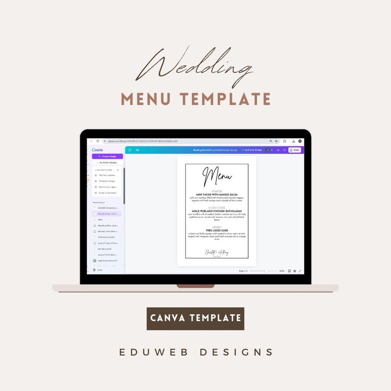 Wedding Menu - Canva Template - Etsy