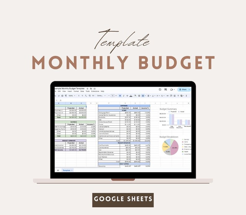 Monthly Budget Template - Google Sheets - Etsy