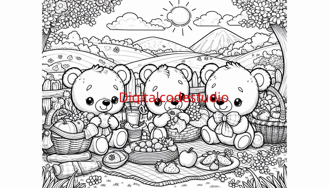 Teddy Bears Picnic Colouring Book, Coulouring Pages, AI Generated ...