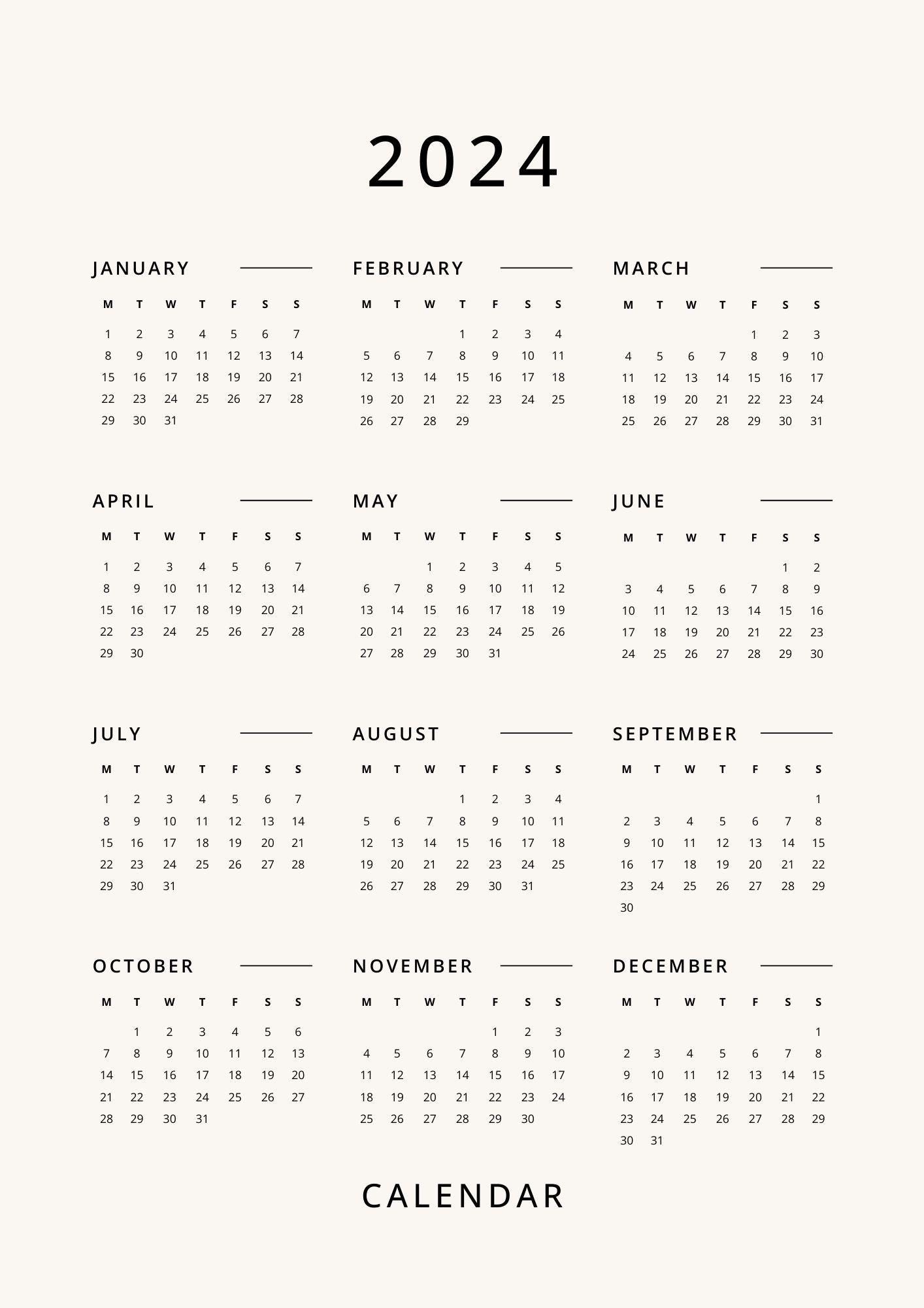 2024 Beige Chic Planner Minimalist Yearly Calendar Elegant Office Decor ...