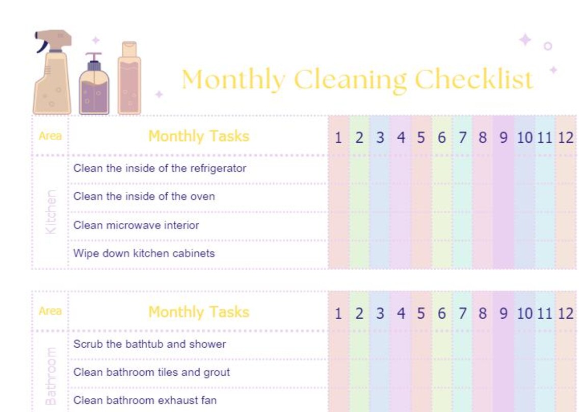 Daily and Monthly Cleaning List - Etsy