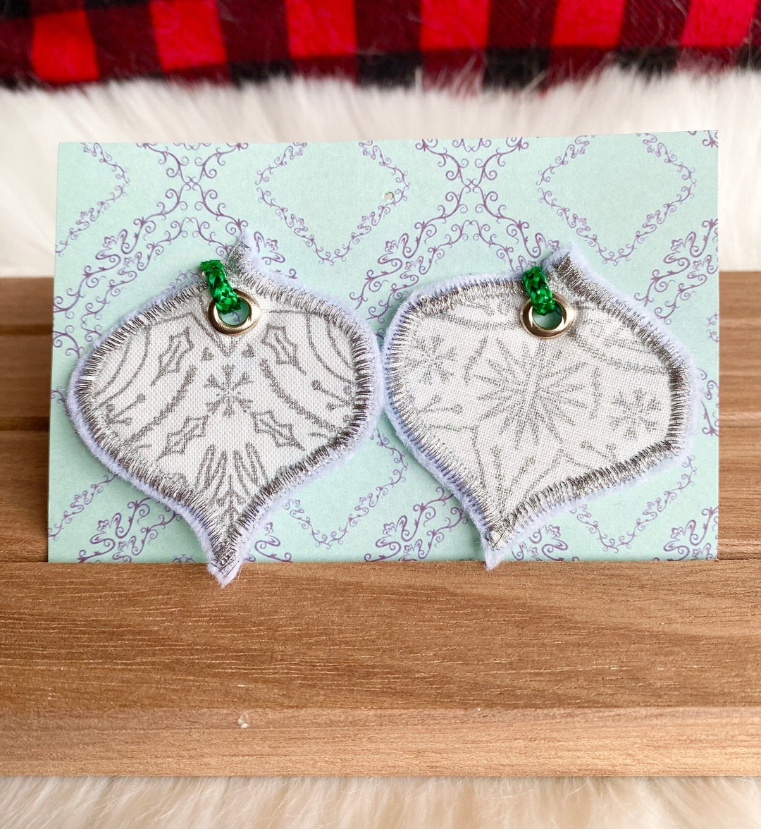Embroidered Earrings, Christmas Earrings, Upcycled Earrings, Dangle ...
