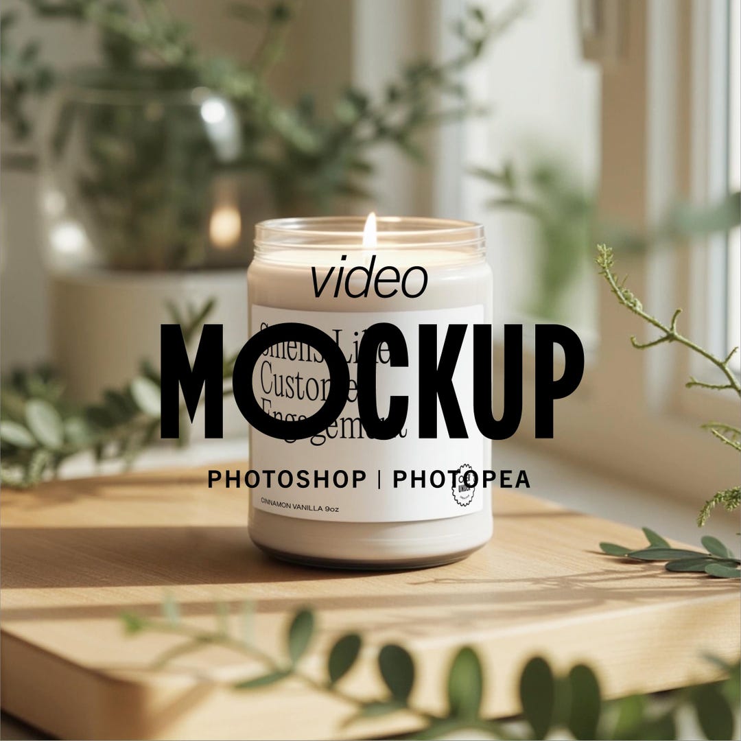 Video Candle Mockup | 9oz Lumient Soy Candle, Green Foliage (PSD Smart ...