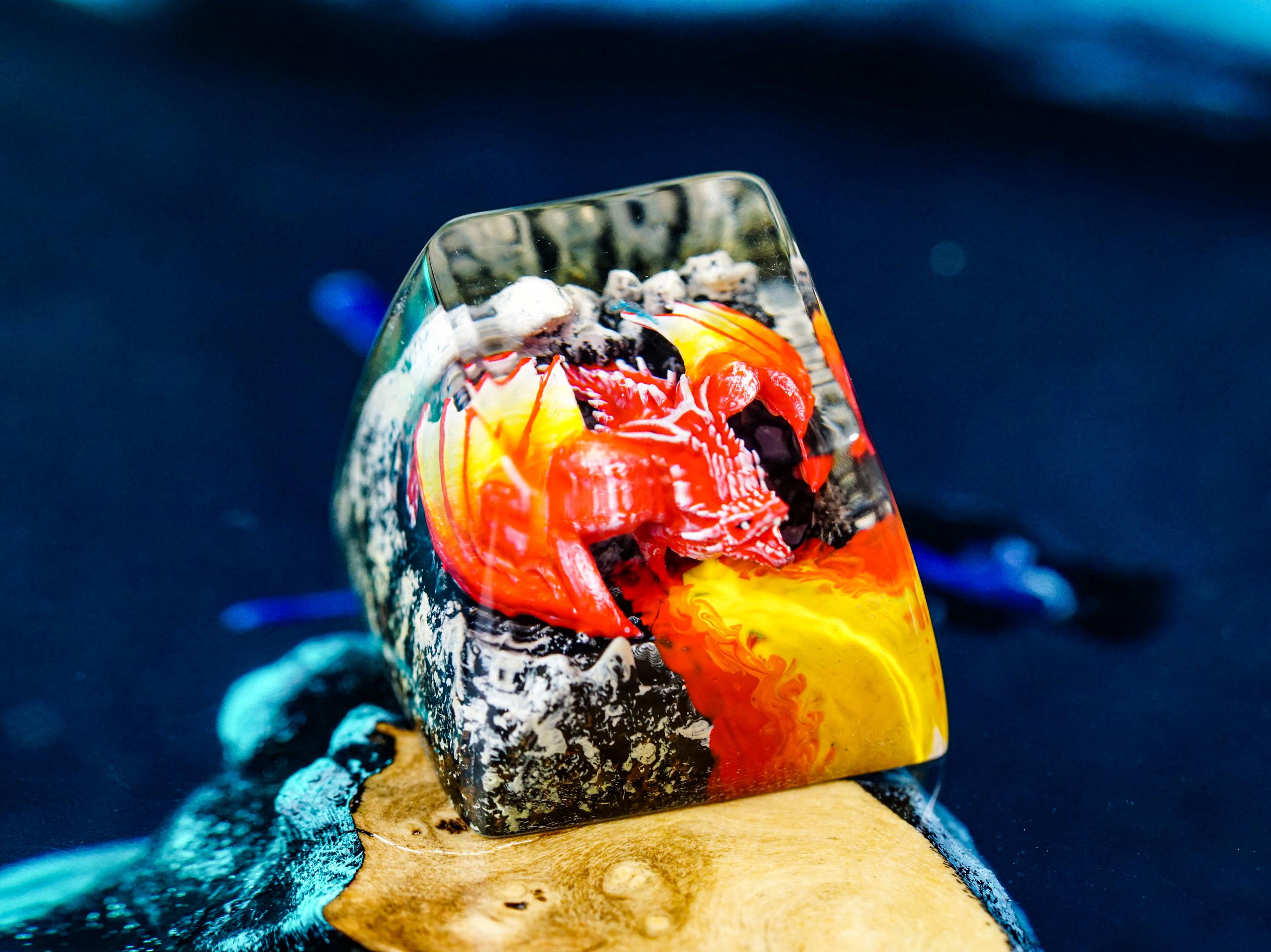 Artisan FIRE Dragon ESC Keycap, Custom Handmade Red Keycaps, Anime ...