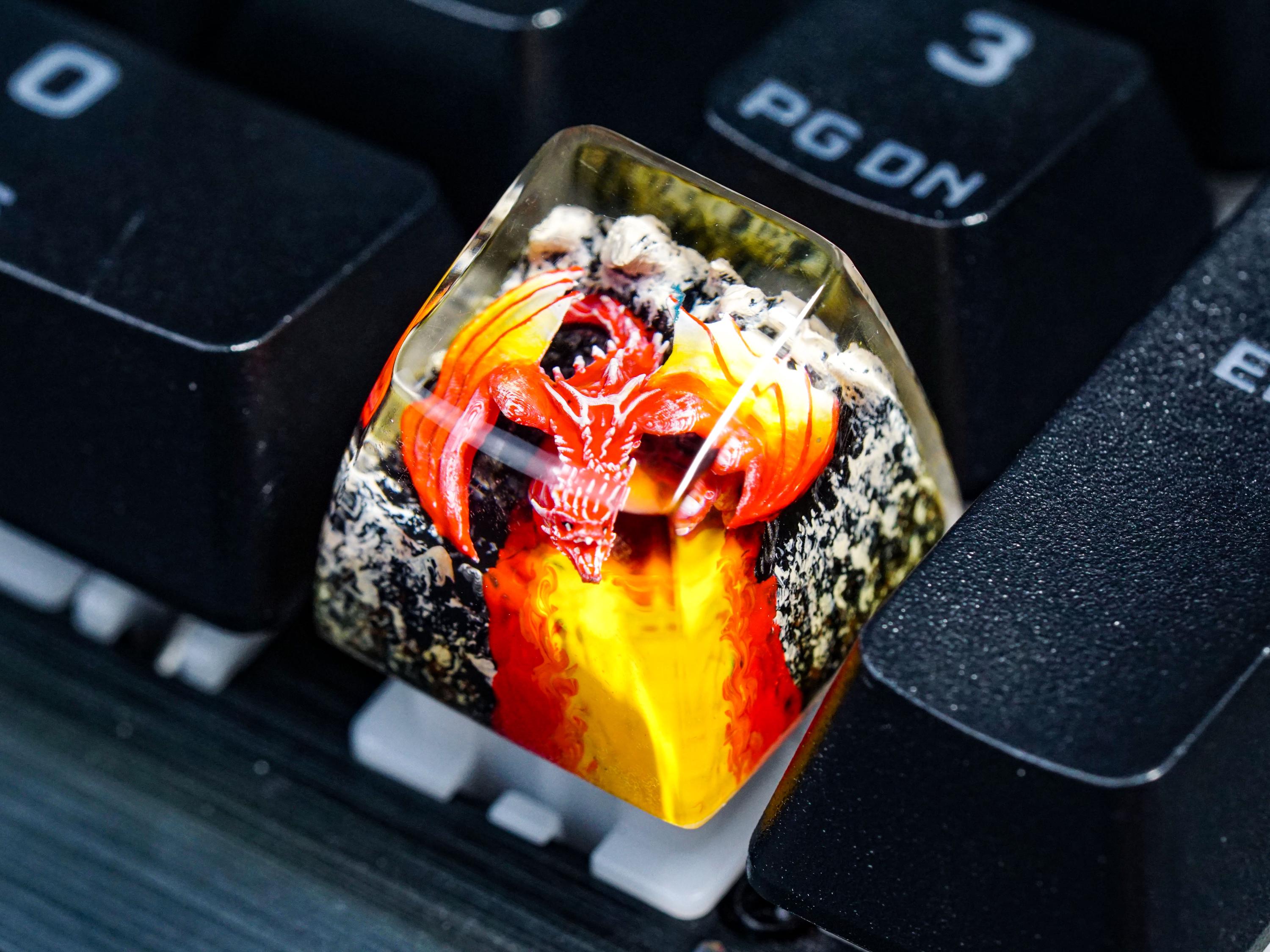 Artisan FIRE Dragon ESC Keycap, Custom Handmade Red Keycaps, Anime ...