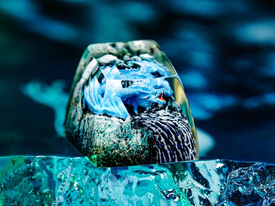 Artisan ICE Dragon ESC Keycap, Custom Handmade Blue Keycaps, Anime ...
