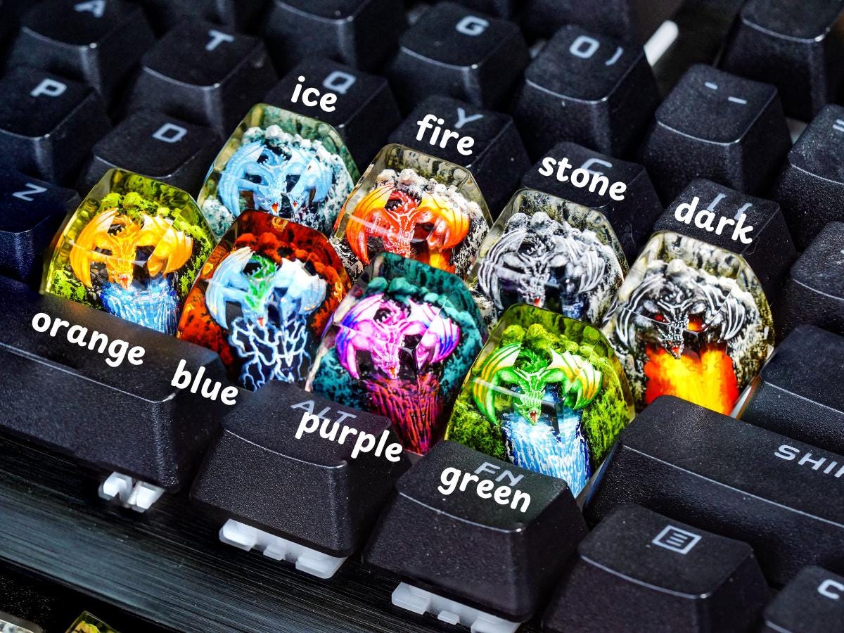 Artisan FIRE Dragon ESC Keycap, Custom Handmade Red Keycaps, Anime ...