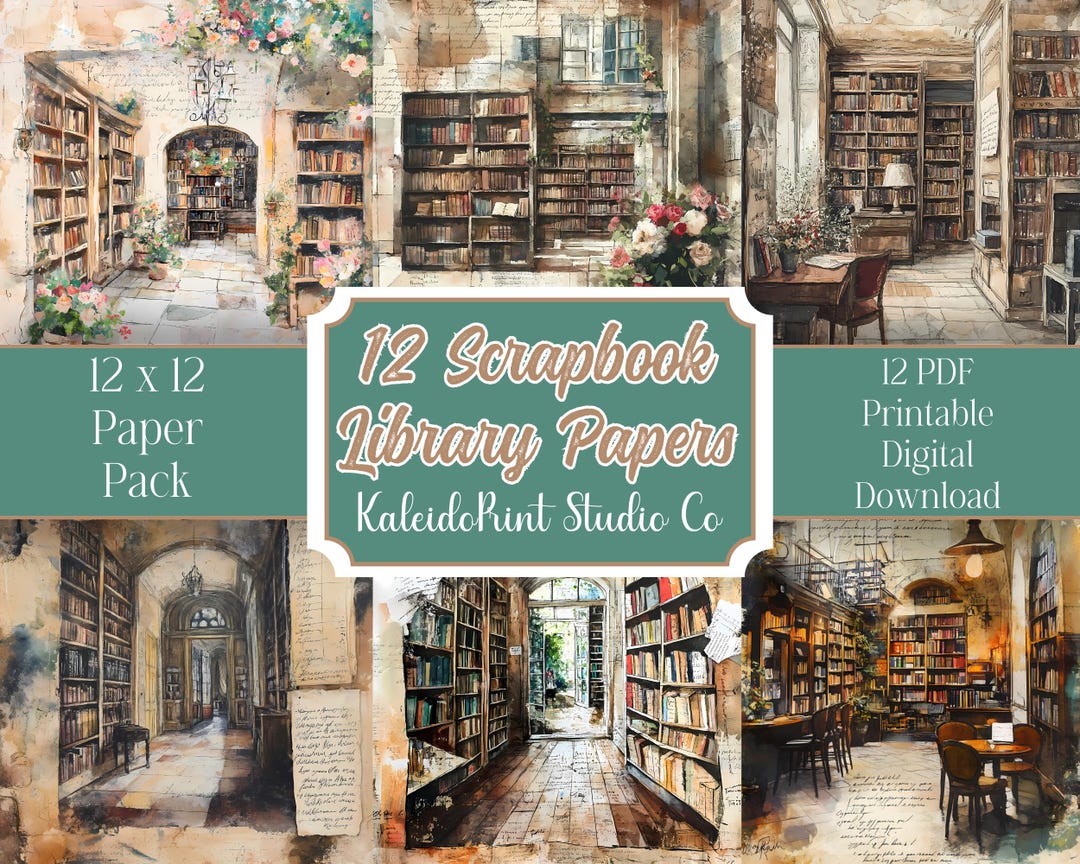 Library Scrapbook Papers, Junk Journal Library Printable Paper, Vintage ...