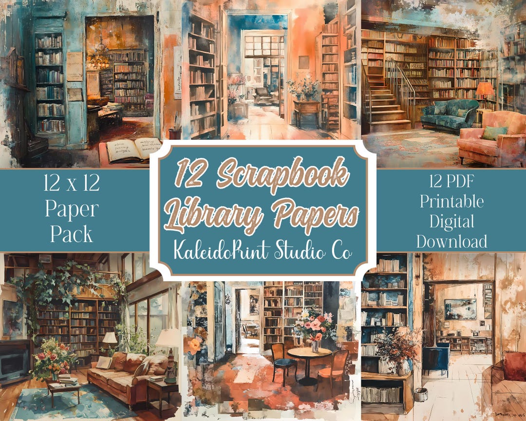Library Scrapbook Papers, Junk Journal Library Printable Paper, Retro ...