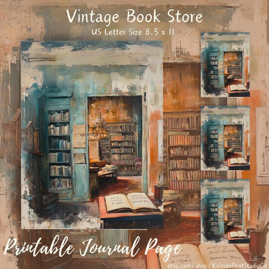 Vintage Bookstore Printable Journal Page, Watercolor Bookshop Bullet ...
