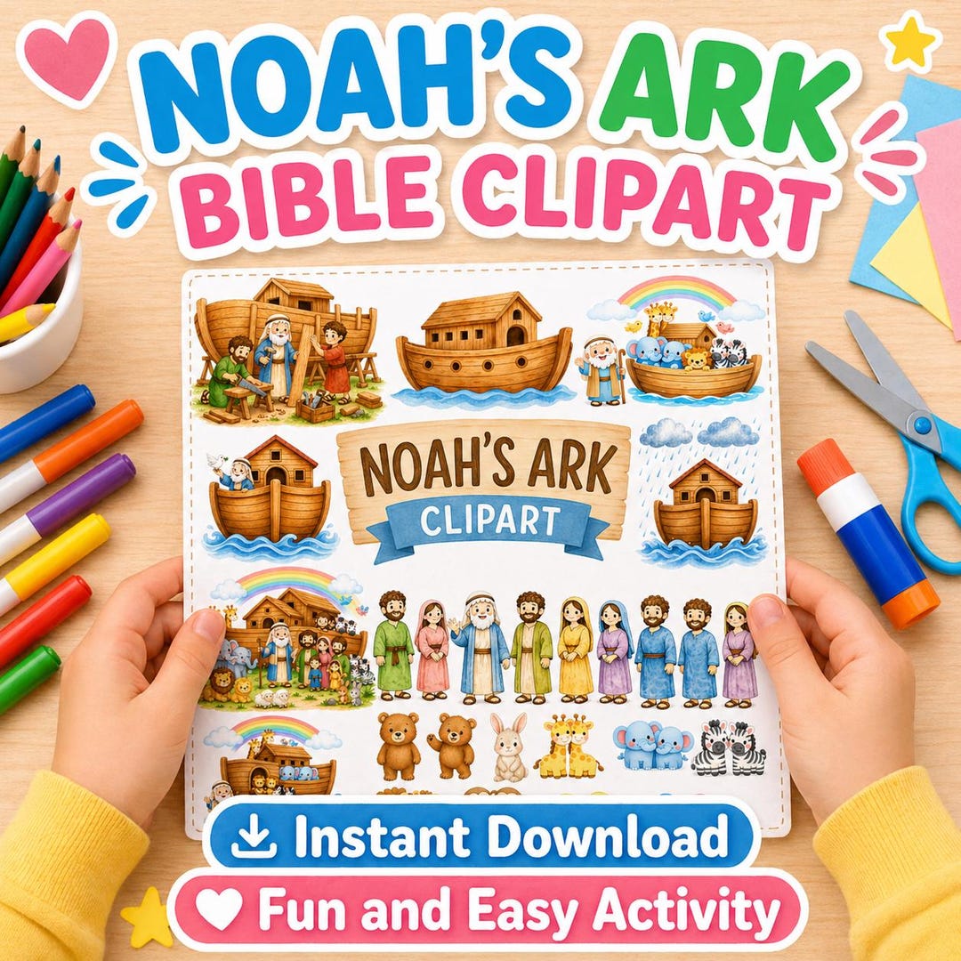 Noah’s Ark Clipart Bundle for Kids, Bible Animals PNG, Sunday School ...