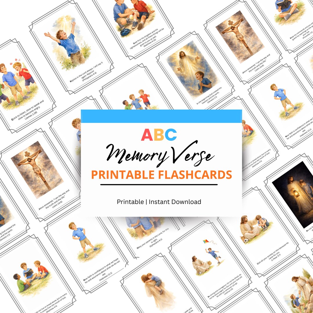 A–Z Bible Memory Verse Flash Cards for Kids | Christian Printable ...