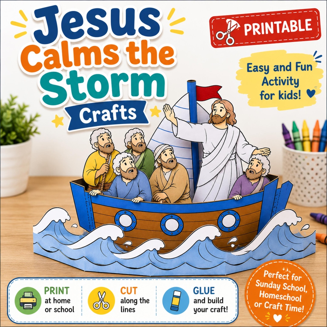 Jesus Calms the Storm Craft Printable | Bible Boat Paper Craft for Kids ...