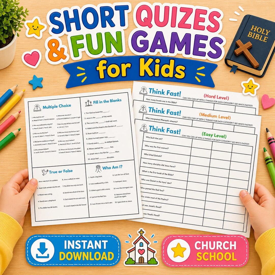 Bible Quiz Printable Game Bundle | Think Fast Bible Trivia | Christian ...
