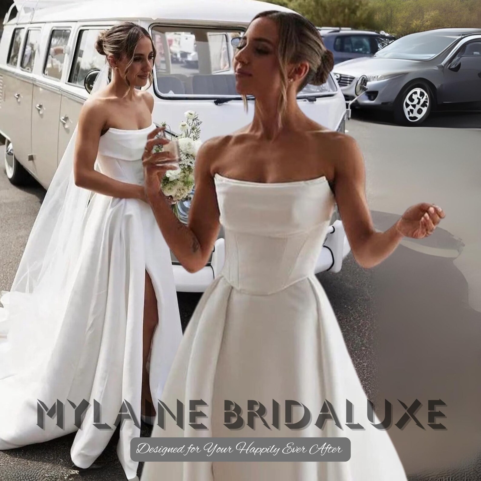 Custom Made Strapless Satin Wedding Dress, Minimalist A-line Bridal ...