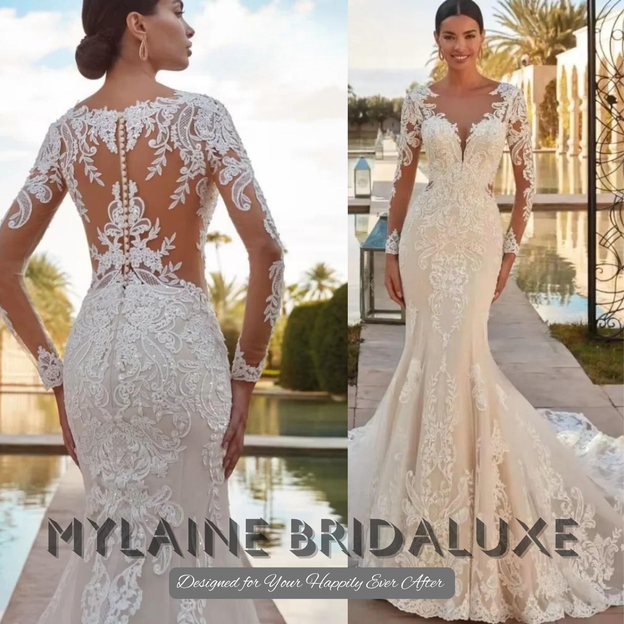 Custom Made Mermaid Wedding Dress With Long Sleeves, Illusion Lace ...