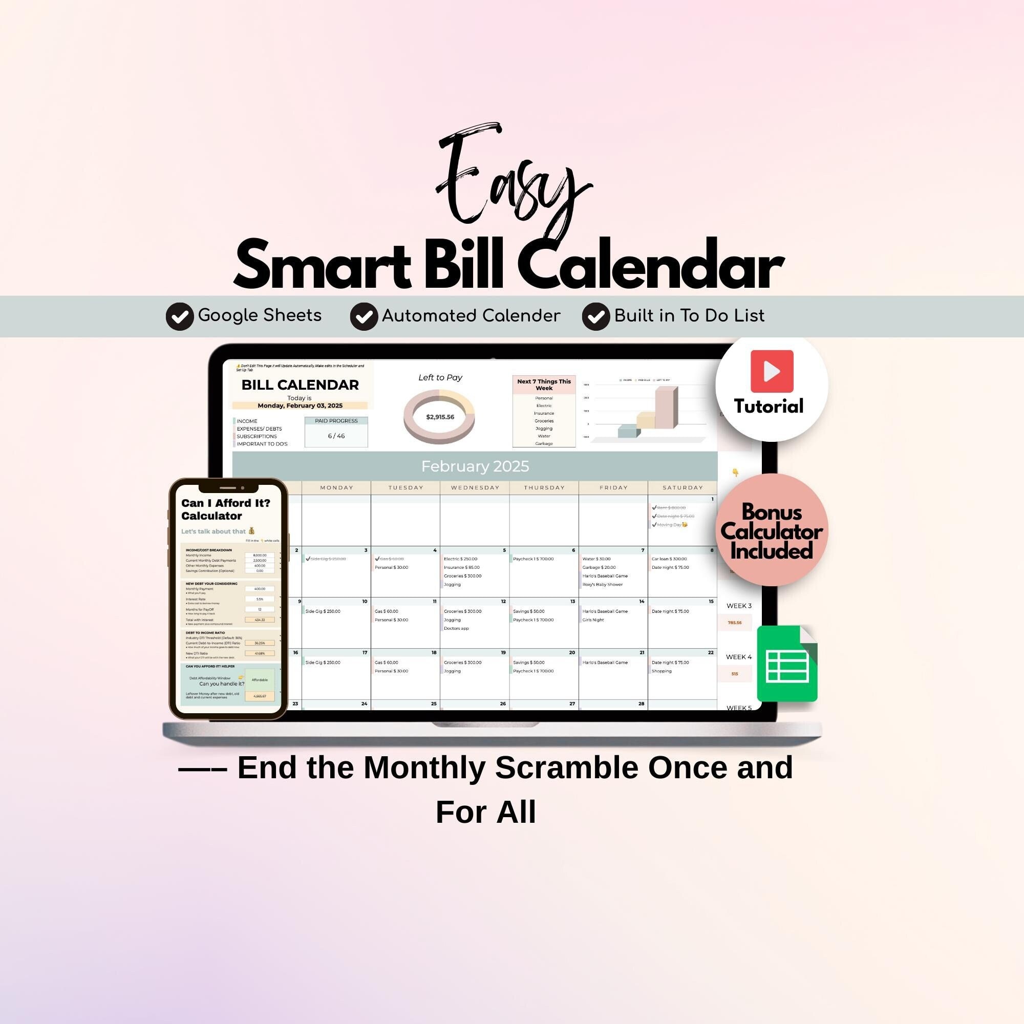 Easy Bill Payment Tracker: Google Sheets Budget Spreadsheet (digital ...