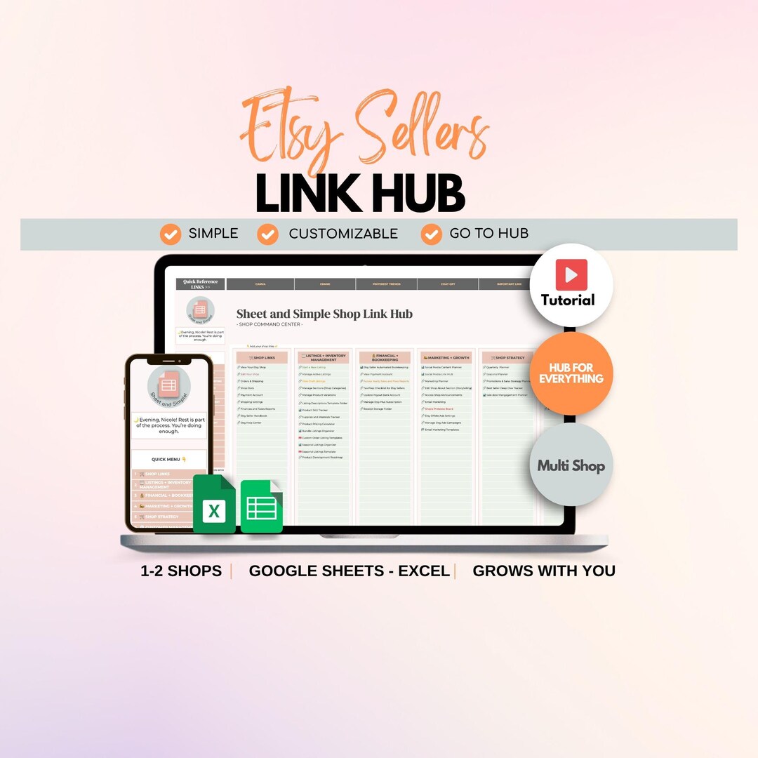 Etsy Seller Link Hub: Google Sheets & Excel Shop Manager (digital ...