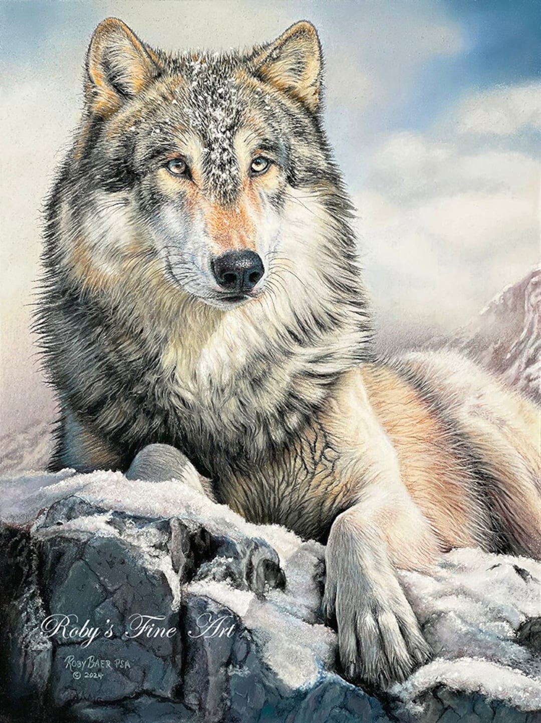 Timber Wolf Art Print "on the Ledge" 5 X 7 Inch Giclee by Wildlife ...