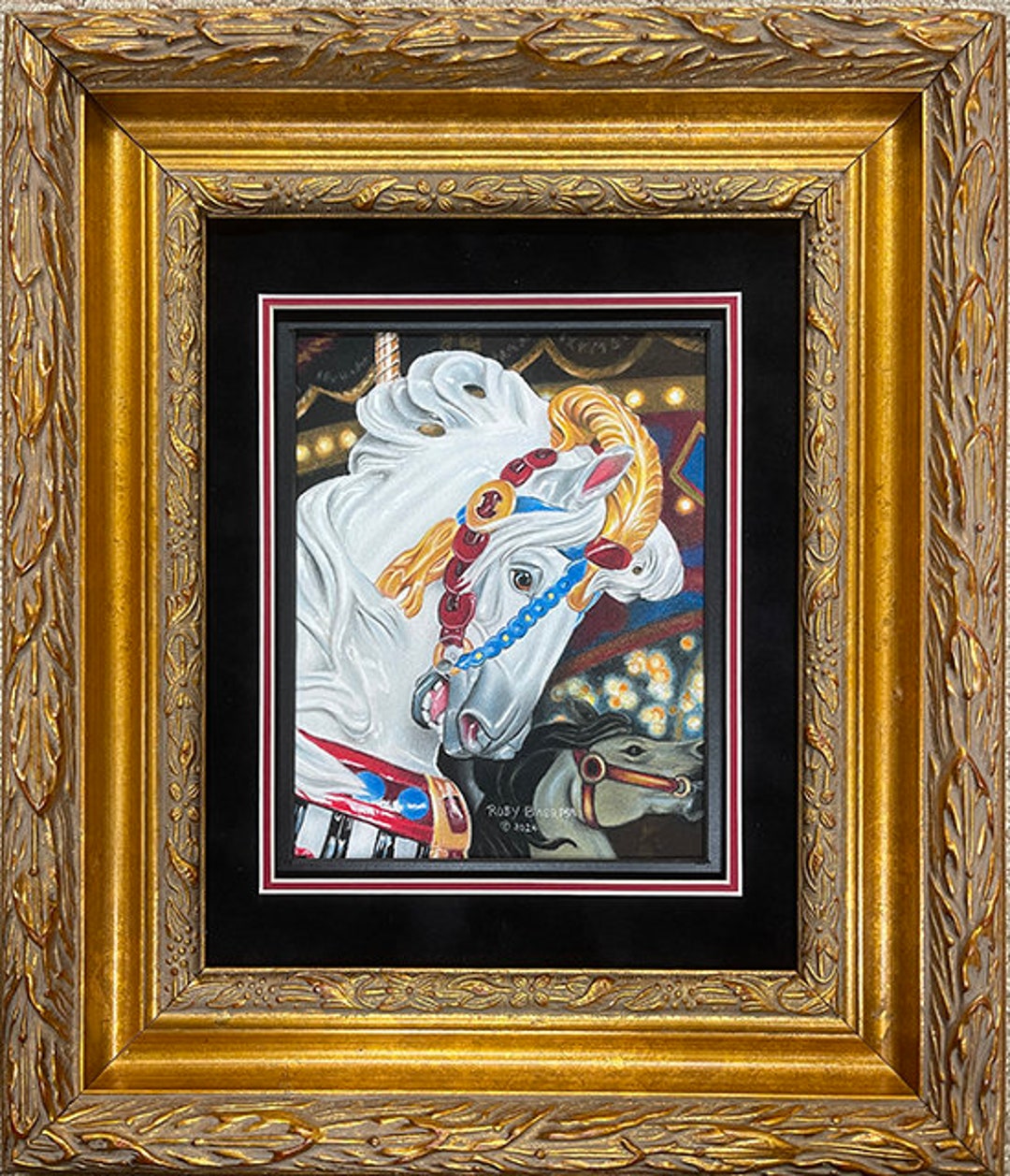 Original Carousel Horse Pastel Framed Painting outside Row Jumper by ...