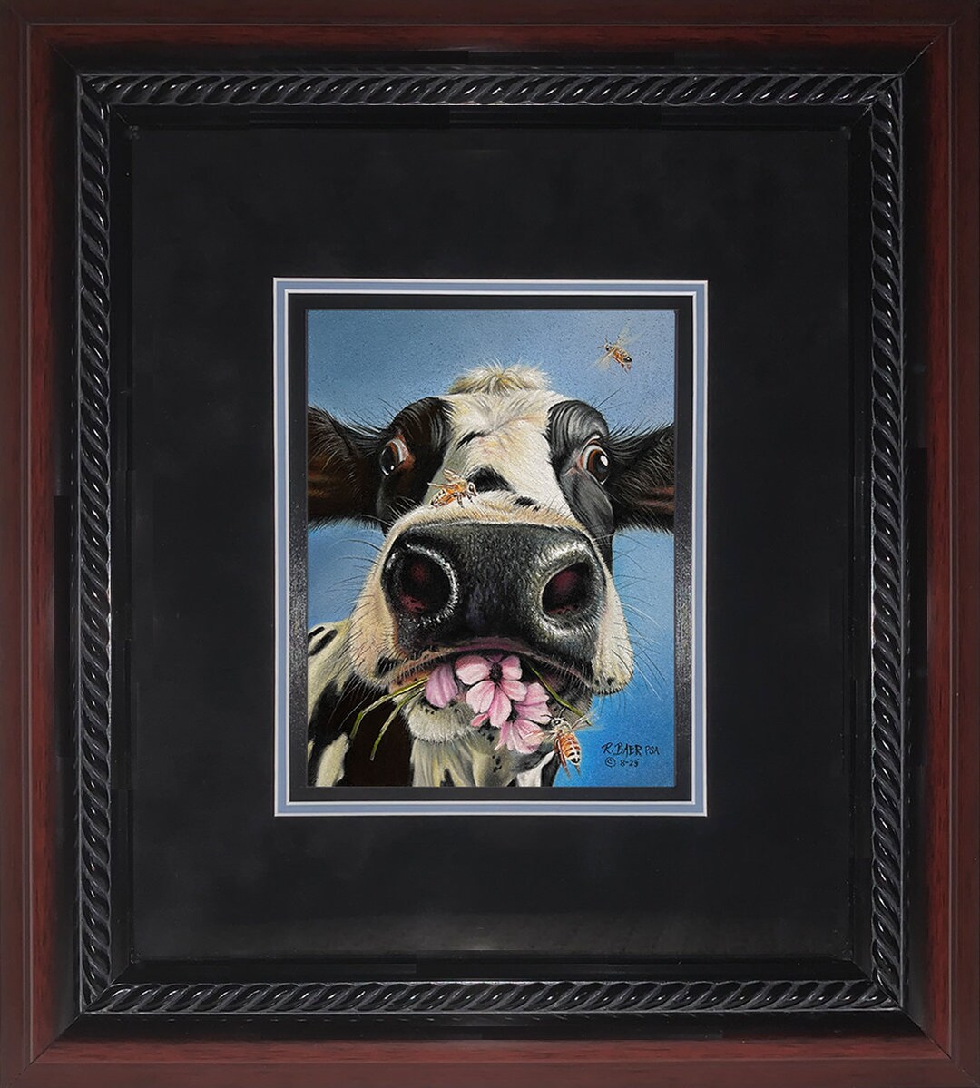 Original Cow and Honeybees Pastel Framed Painting "petal Pushers" by ...