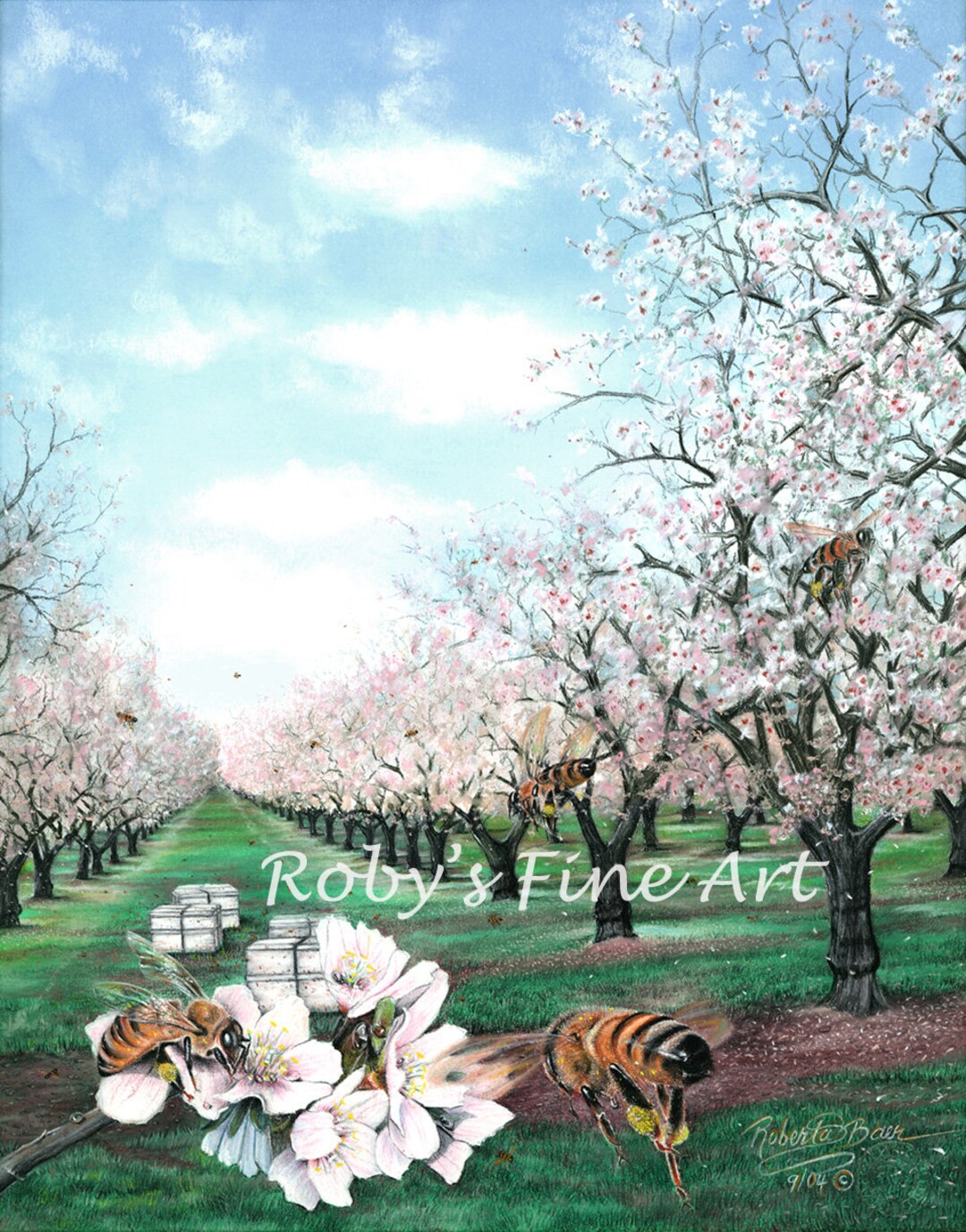 Limited Edition Honey Bee Print "crop Dusters" Bees and Almond Orchard ...