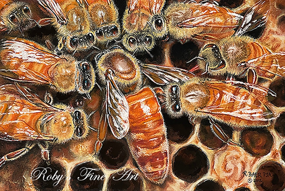 Queen Bee Art Print "queen's Court" 5"x7" Giclee by Roby Baer PSA - Etsy