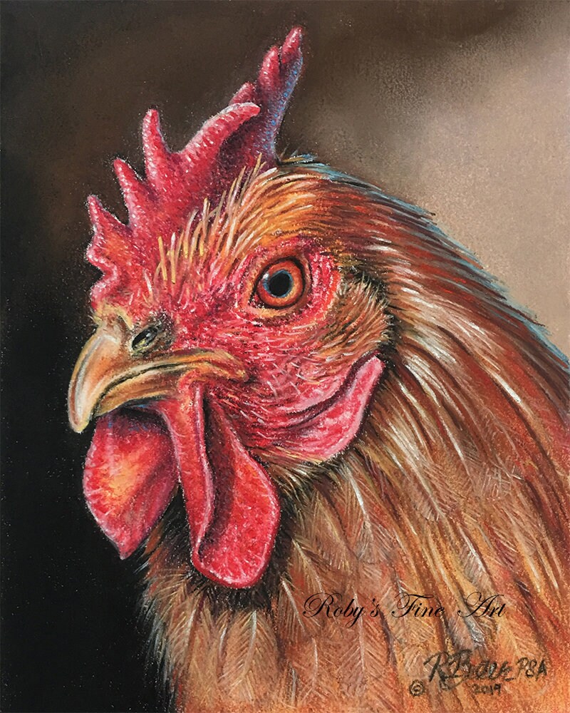 Chicken Art Print "rhode Island Red" Barnyard Bird 5 X 7 Inch Giclee by ...