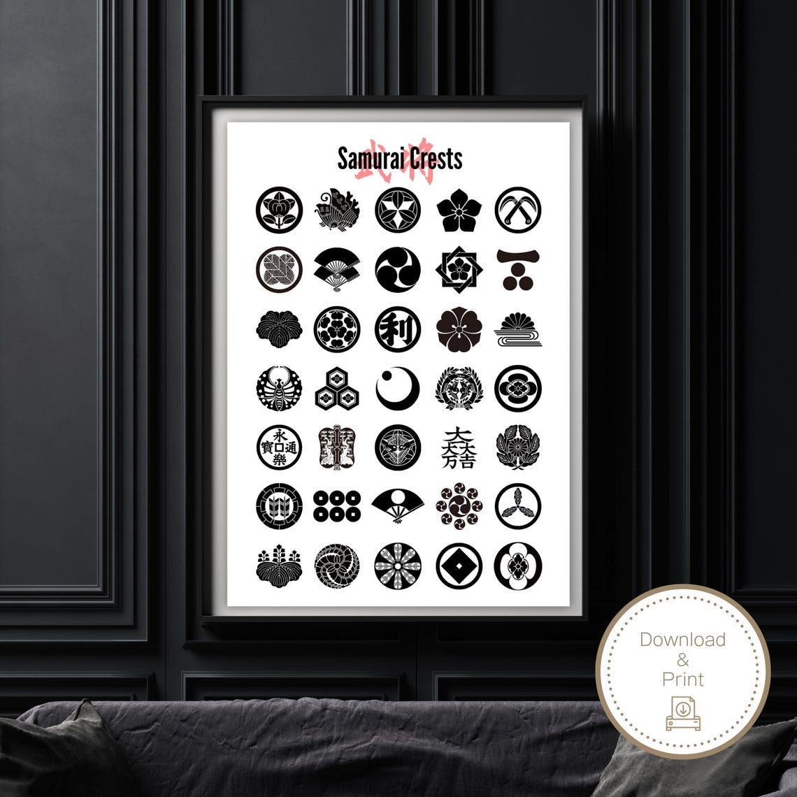 Samurai Family Crests Poster | Japanese Kamon Symbols | Printable Wall ...