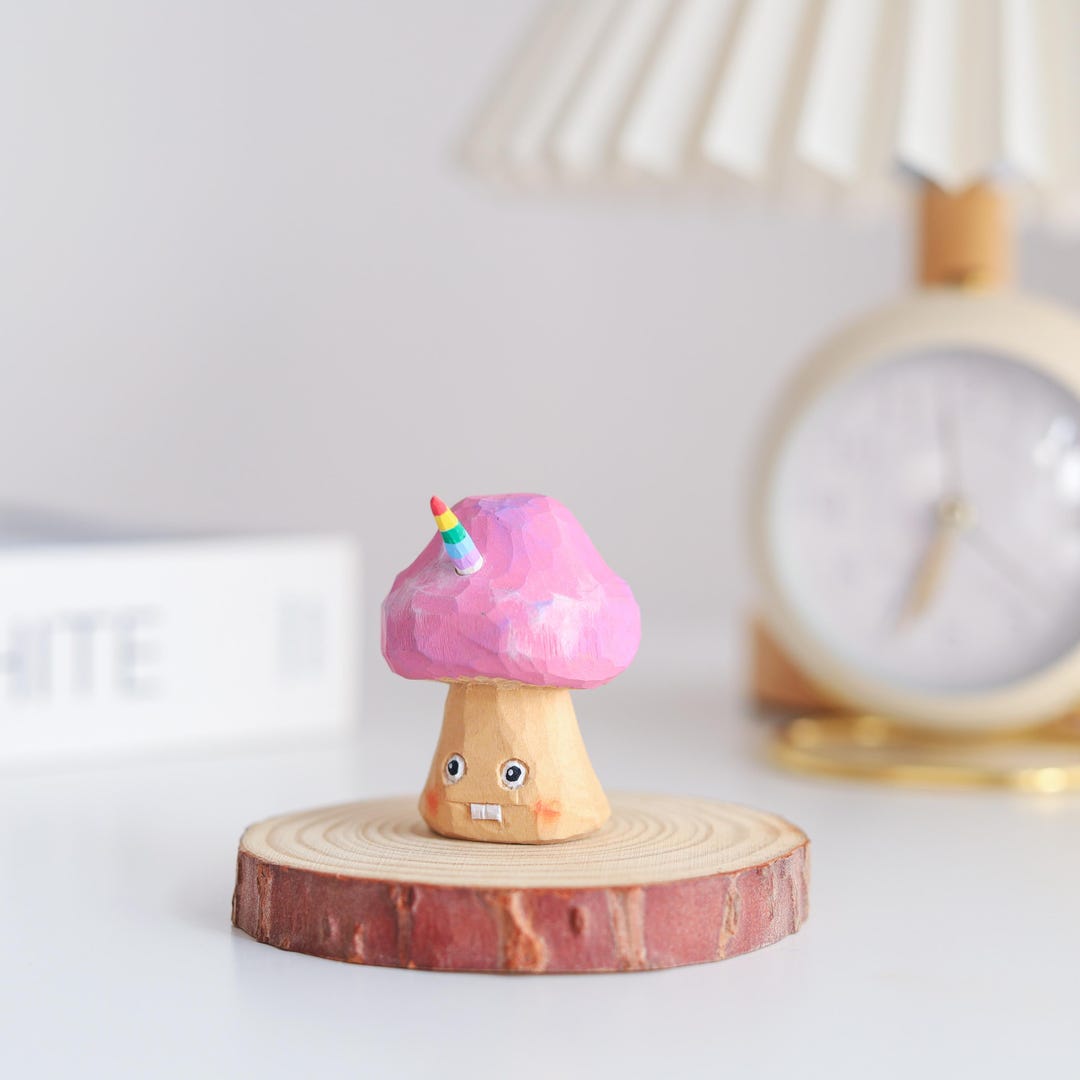 Wood Caving Mini Mushroom Figurine ，wooden Toys，christmas and Holiday ...