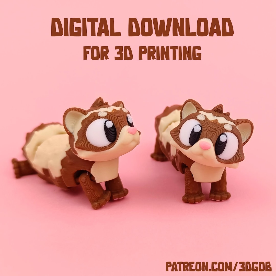 Cute Ferret STL & 3MF File for 3D Printing. Articulated, Print in Place ...